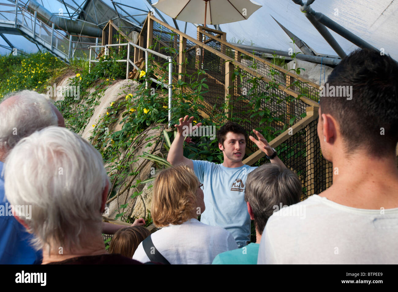 Tour guide at the Eden Project briefing people before they make the ...