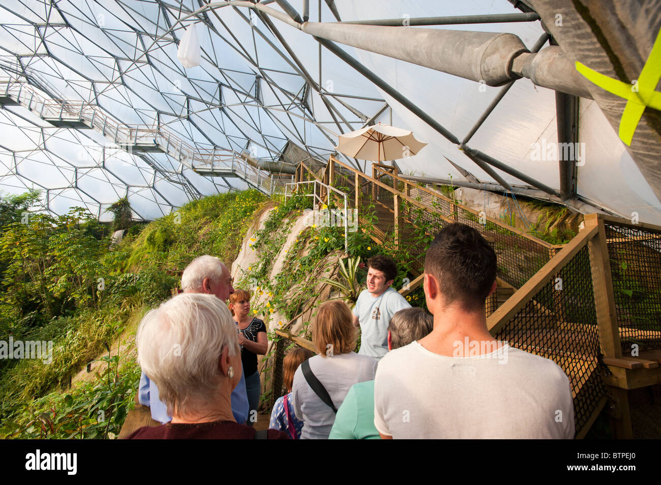 Tour guide at the Eden Project briefing people before they make the ...