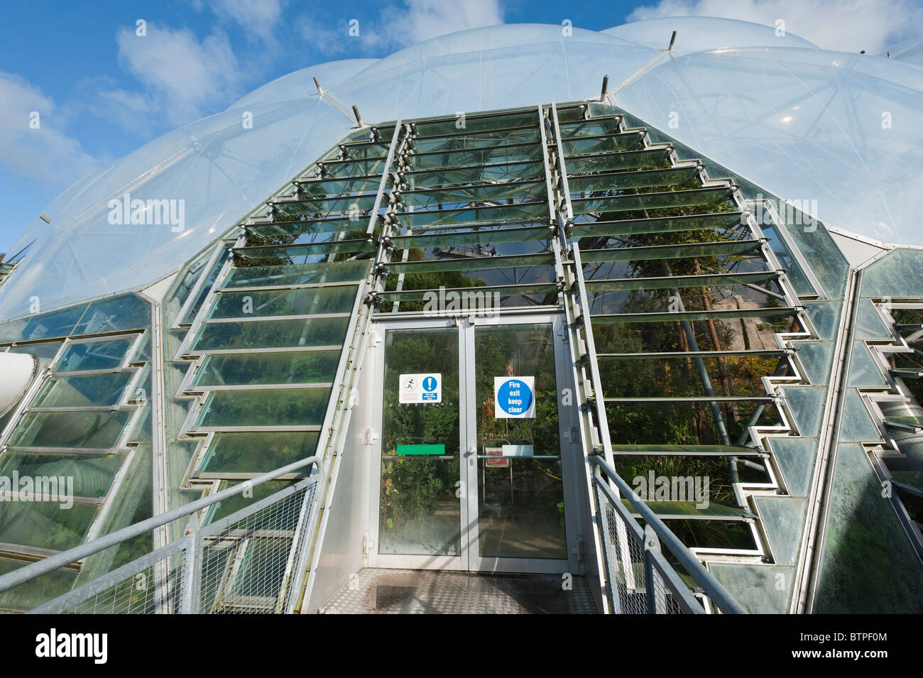 Abstract view of the biome at the Eden Project, showing opened slatted ...