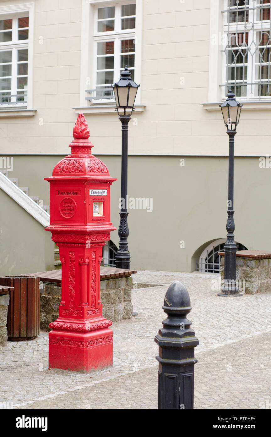 Germany, Brandenburg, Havelberg, Fire alarm in old town Stock Photo - Alamy
