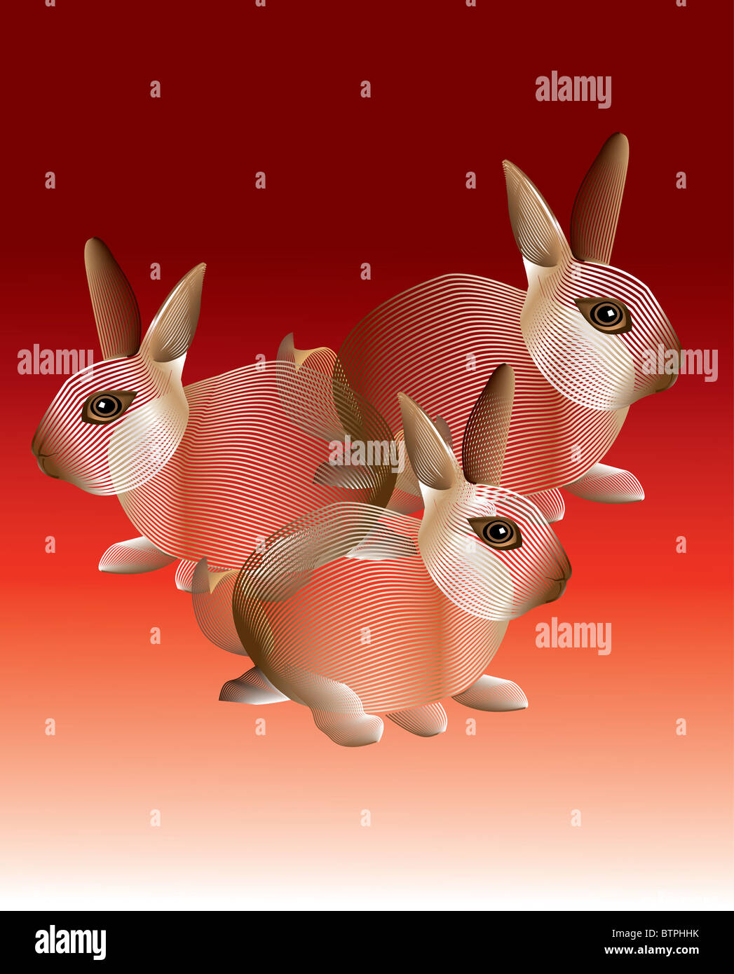 Abstract bunny rabbits on red background Stock Photo - Alamy