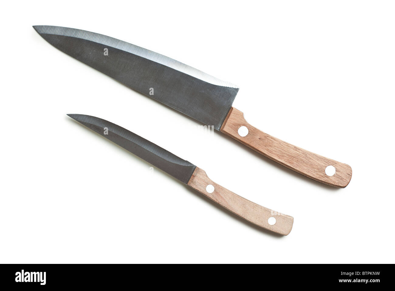 two kitchen knifes on white background Stock Photo - Alamy