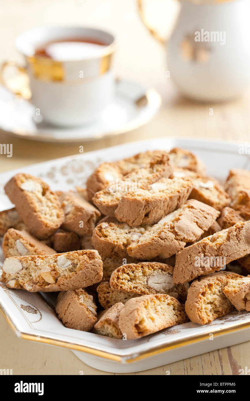italian cantuccini cookies with tea Stock Photo - Alamy