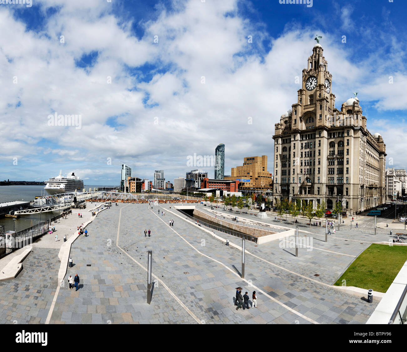 The World cruise ship moored at Pier Head by the Royal Liver Building ...