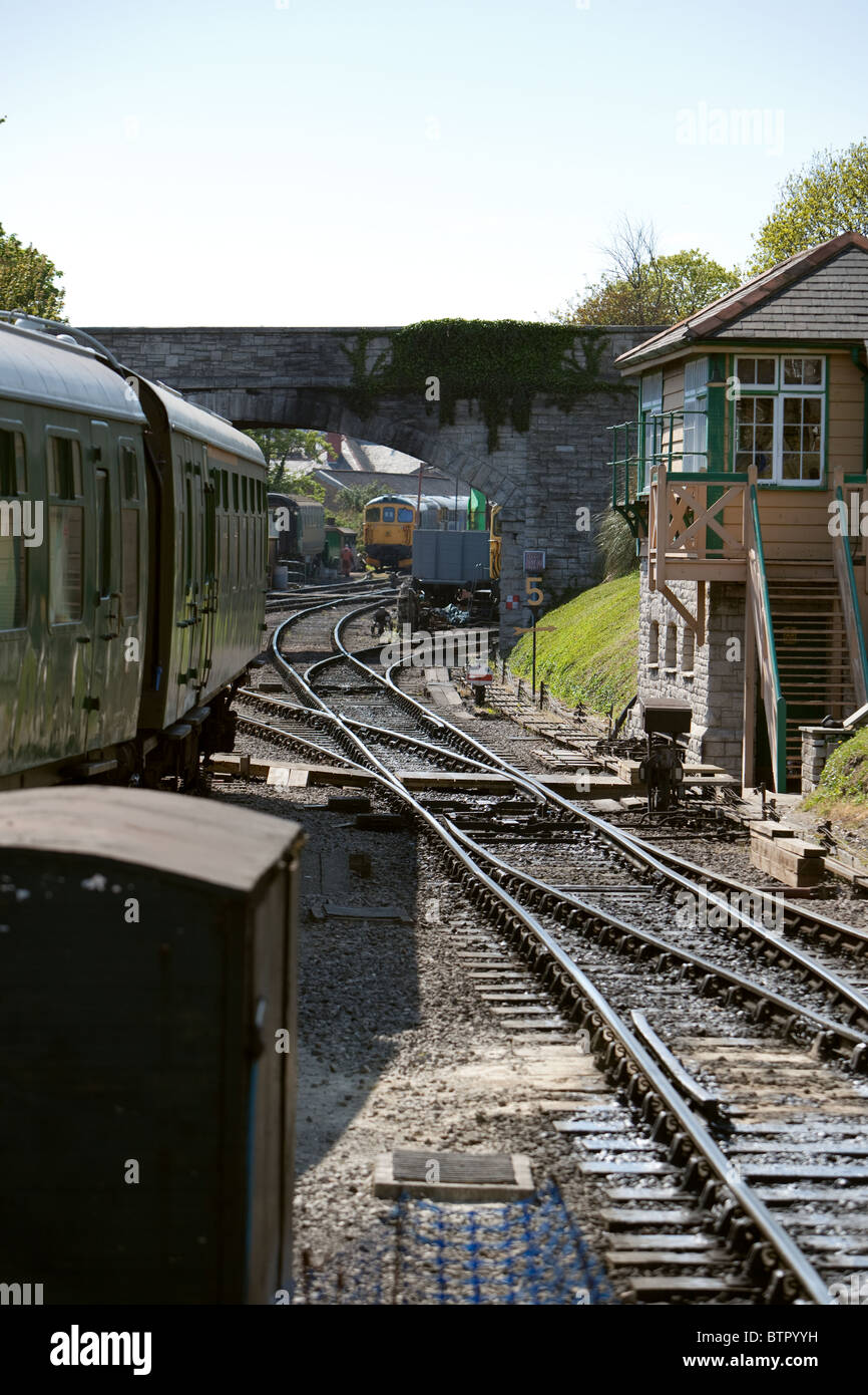 Tracks and points at Swanage Railway Station England Stock Photo - Alamy