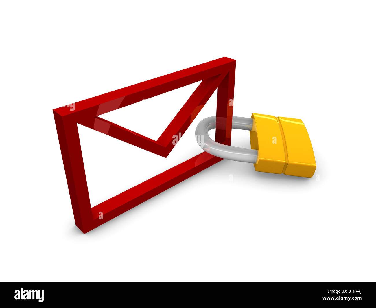 3D rendering, graphic concept email with padlock, isolated over white ...