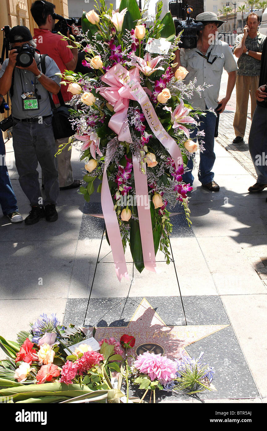 Fans Leave Flowers on Farrah Fawcett's Star on the Hollywood Walk of ...