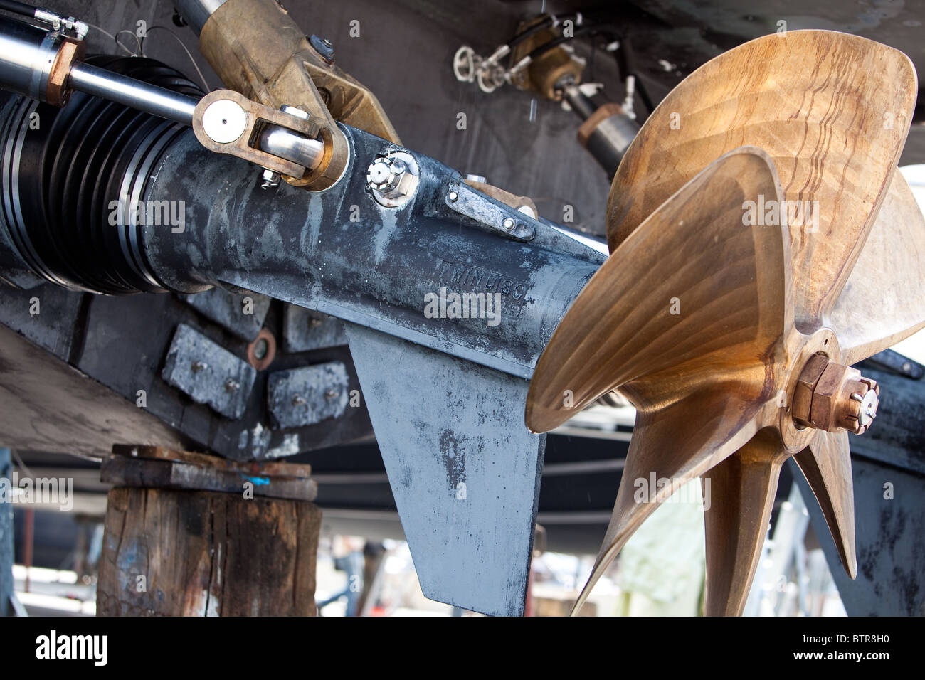 propeller blades at stern of powerboat Boatyard at Cannes France Stock ...