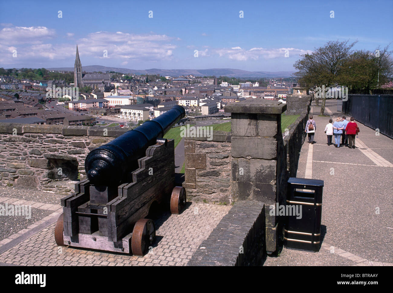 Derry, Co Derry, Ireland; People Walking Around The City Walls Stock ...