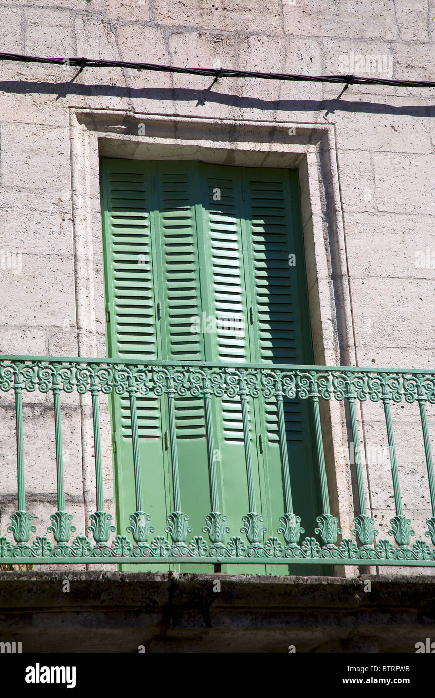 Green shutters on a window of a house in Brantome Dordogne France Stock ...