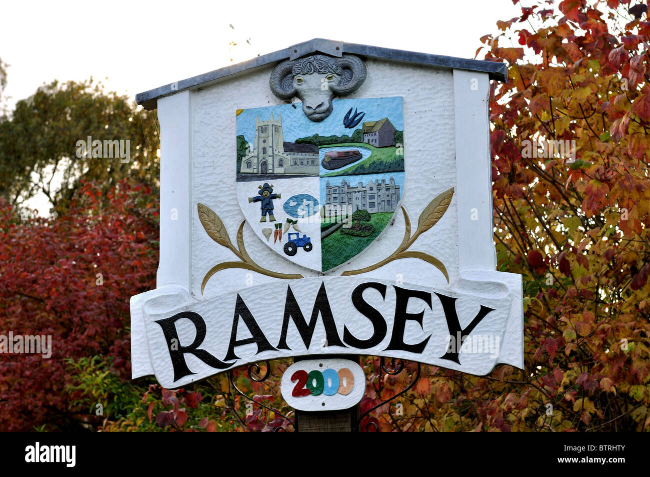 Ramsey village sign, Cambridgeshire, England, UK Stock Photo - Alamy
