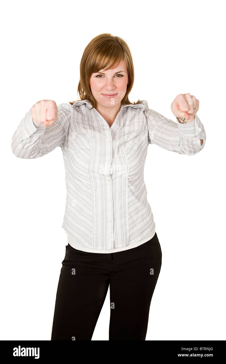 Professional woman holding up hands to lift an object Stock Photo - Alamy