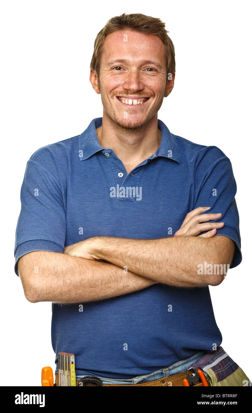 Happy builder with tools hi-res stock photography and images - Alamy