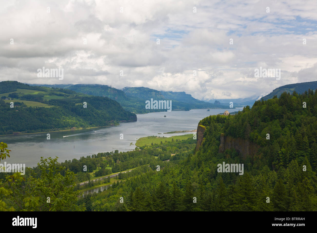 Overall view from above on the historic Columbia River Highway of the ...