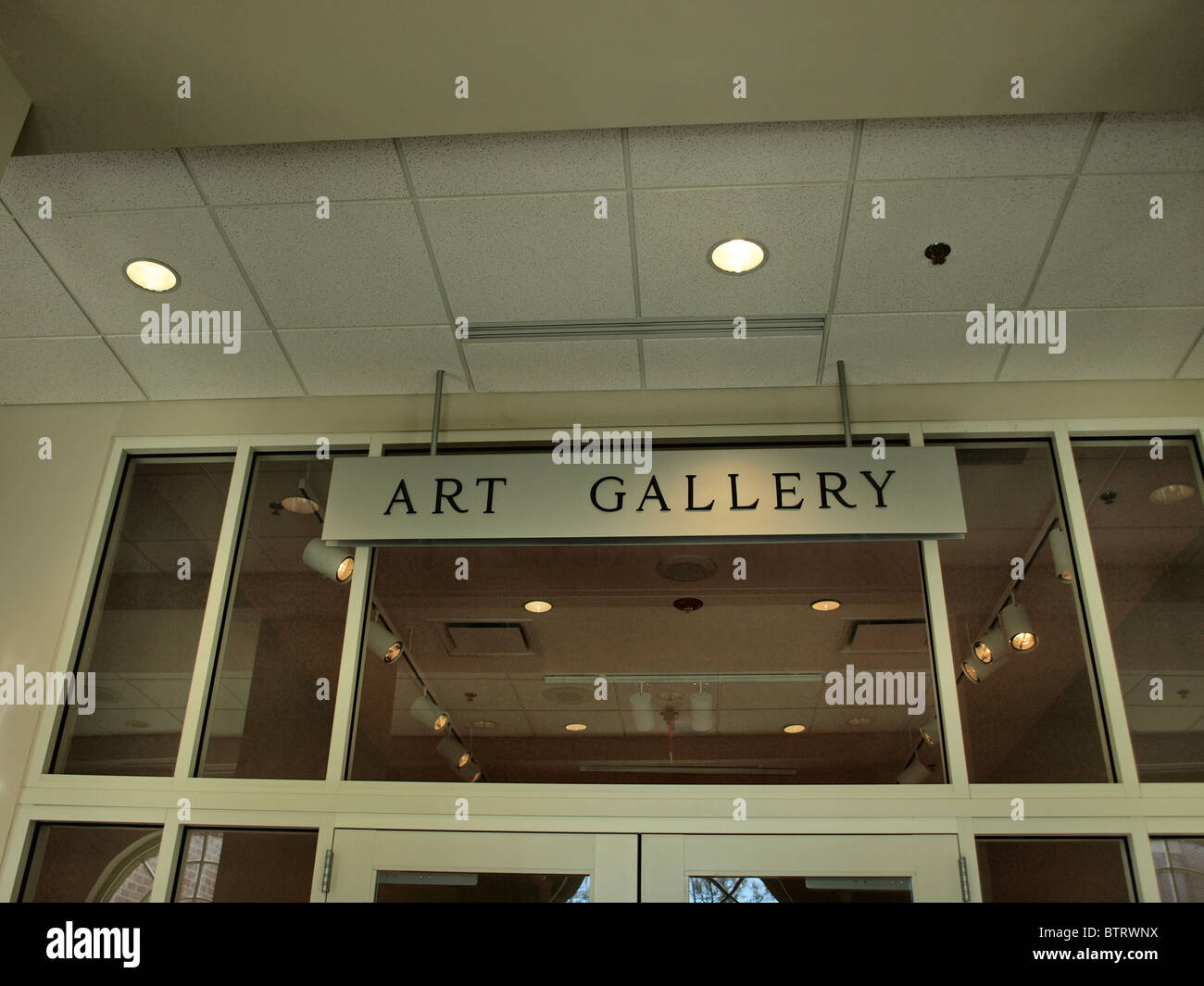 art gallery entrance windows sign words ceiling door architecture Stock ...