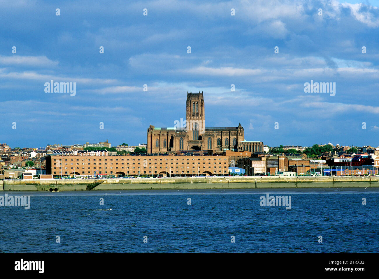 Liverpool Anglican Cathedral and Mersey waterfront, view from ...