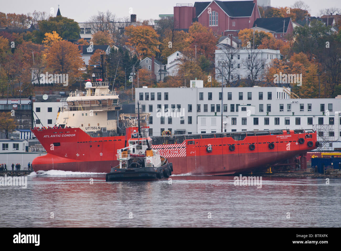 The rig supplier Atlantic Condor is launched down the ways at the ...
