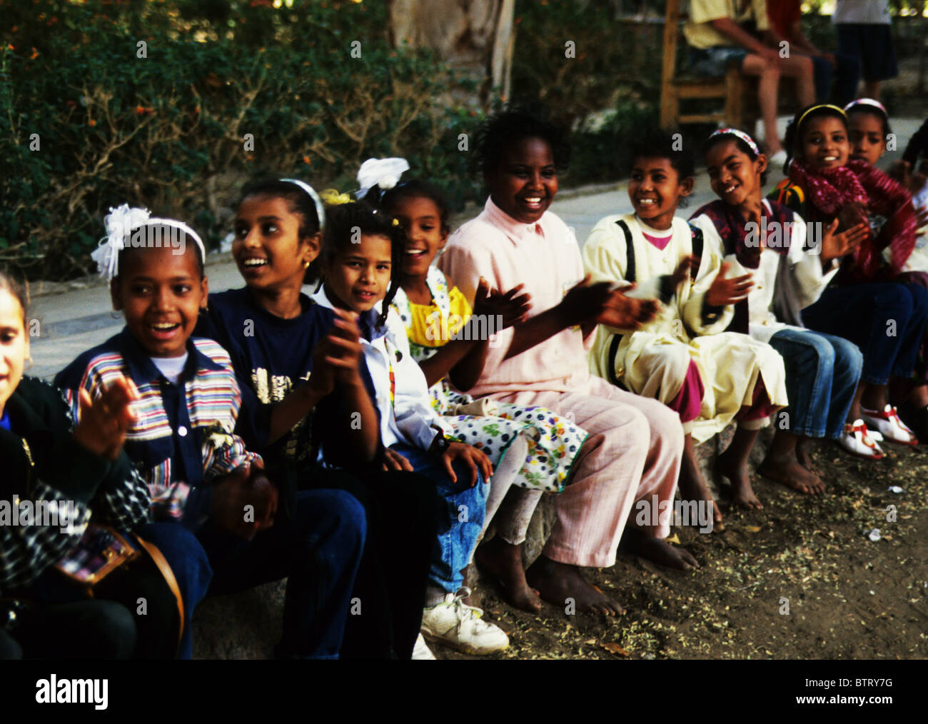 Smiling Egyptian school children on Kitchener's Island in Aswan Stock ...