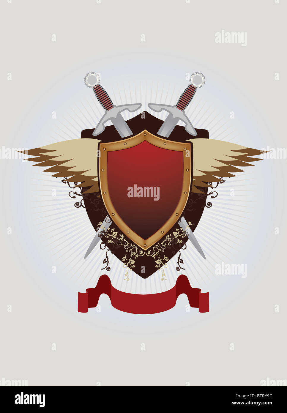 Vintage emblem with shield Stock Photo - Alamy