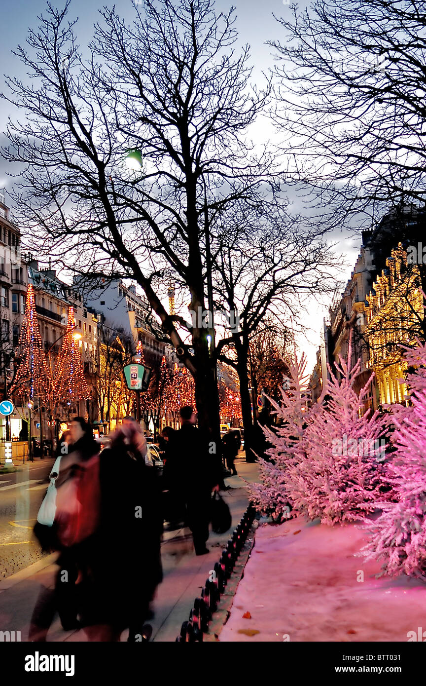 Paris, France, Christmas Decorations with Lighting on Street Scene ...
