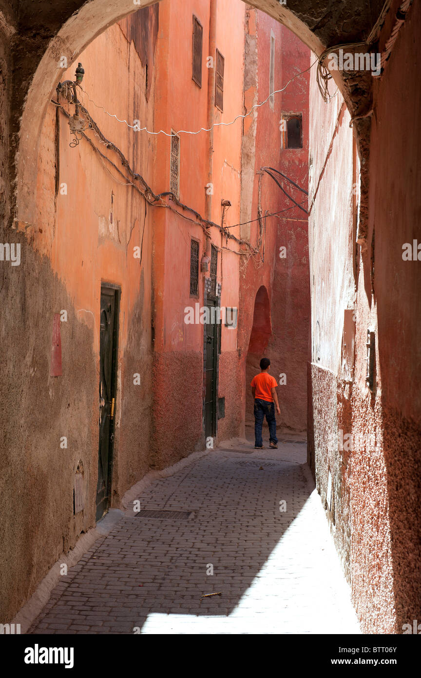 Local Boy Walking the Narrow Streets Marrakech Morocco North Africa ...