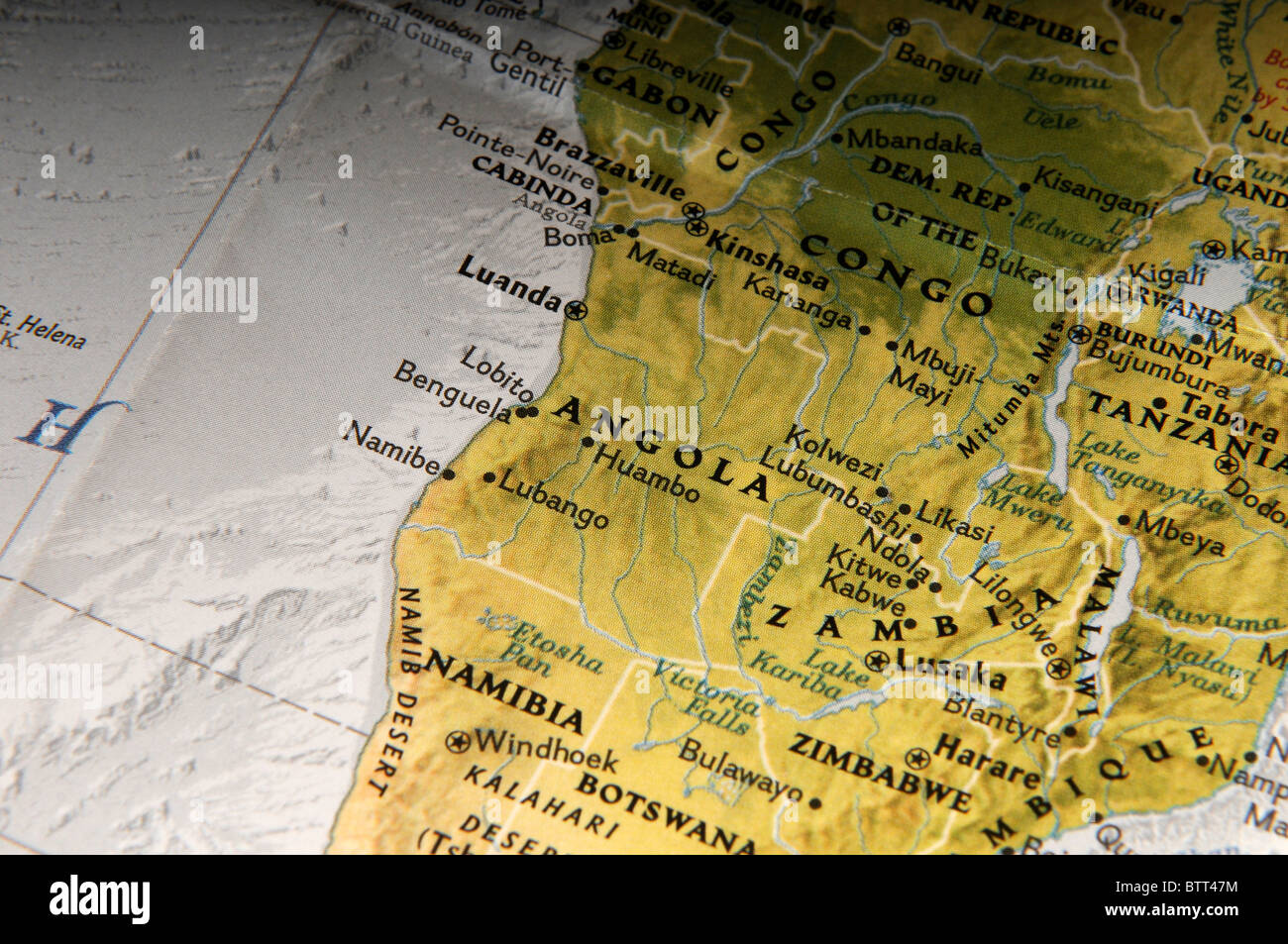 Map of Angola Congo Namibia and various countries in Africa Stock Photo ...