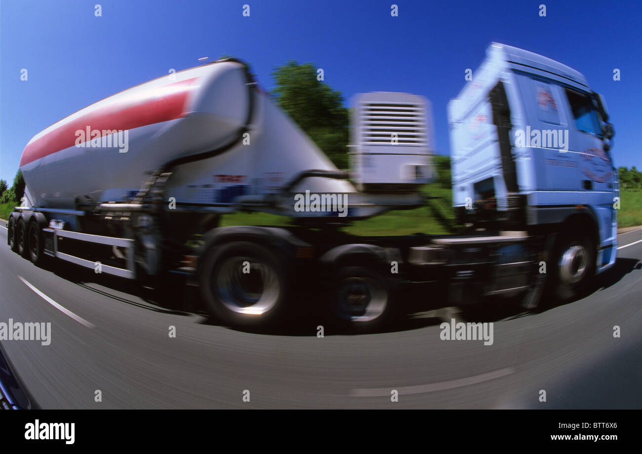 vehicle overtaking tanker lorry on the a1 m1 motorway near leeds ...