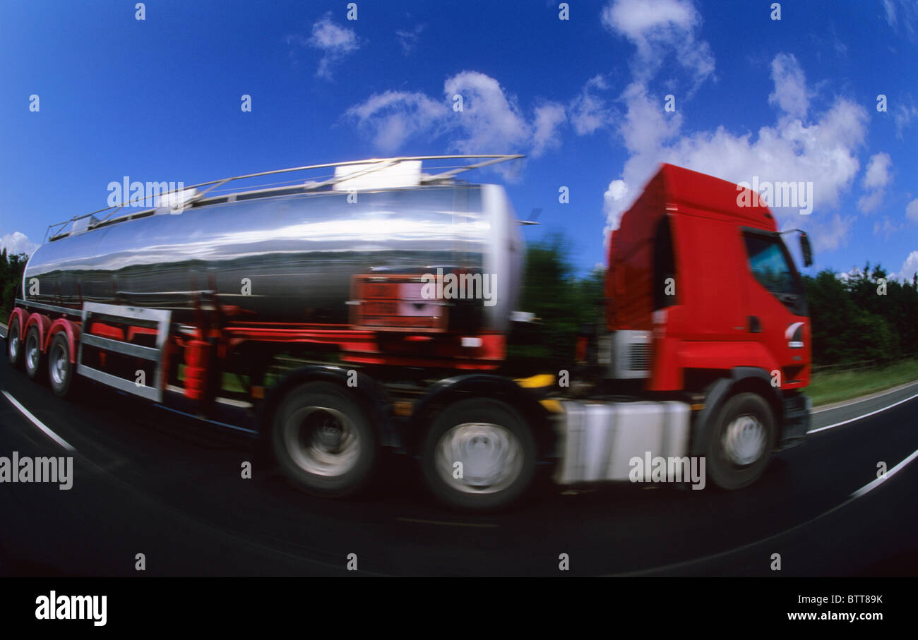 vehicle overtaking tanker lorry on the a1 m1 motorway near leeds ...