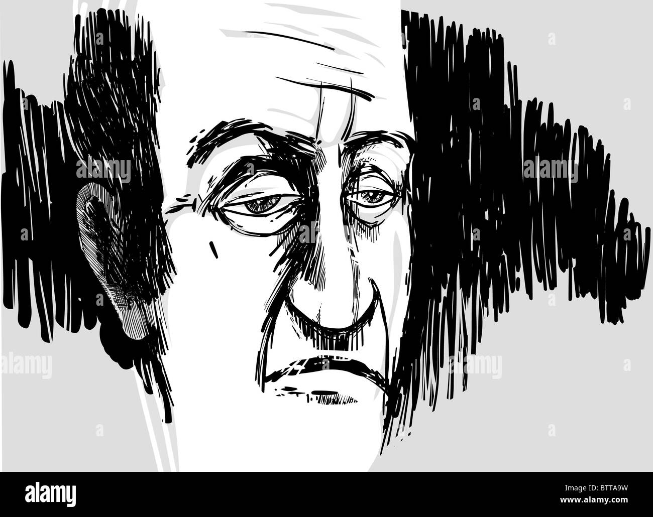 Drawing illustration of Thoughtful Man portrait Stock Photo - Alamy
