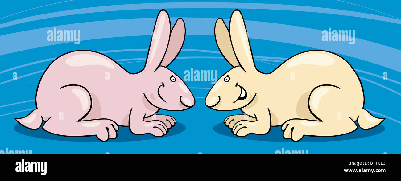 Cartoon illustration of Two Cute Bunnies Stock Photo - Alamy