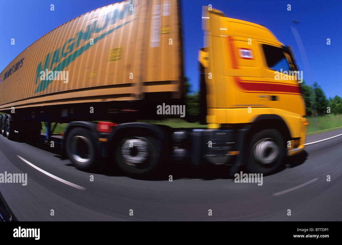 vehicle overtaking articulated lorry on the a1 m1 motorway near leeds ...