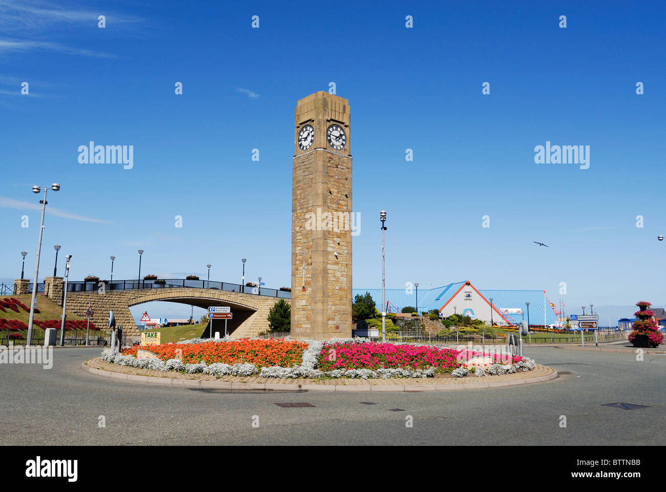 The Clock Tower on the promenade in the coastal resort town of Rhyl ...