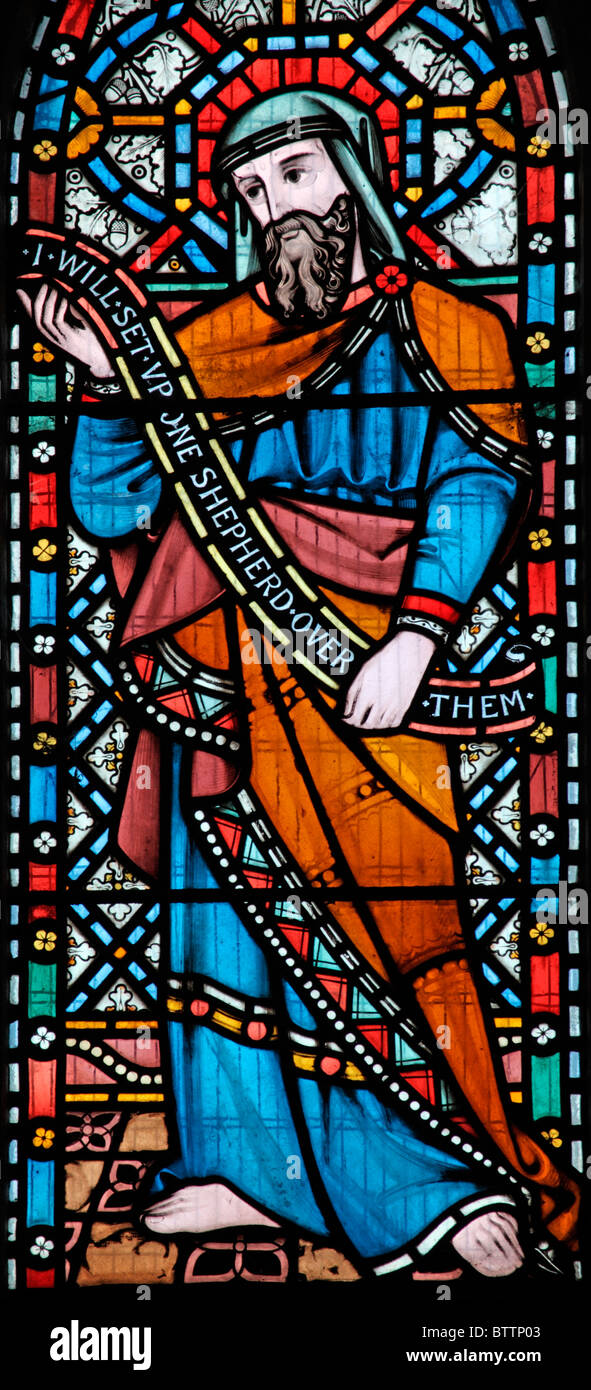 A stained glass window depicting the Old Testamant Prophet Ezekiel ...