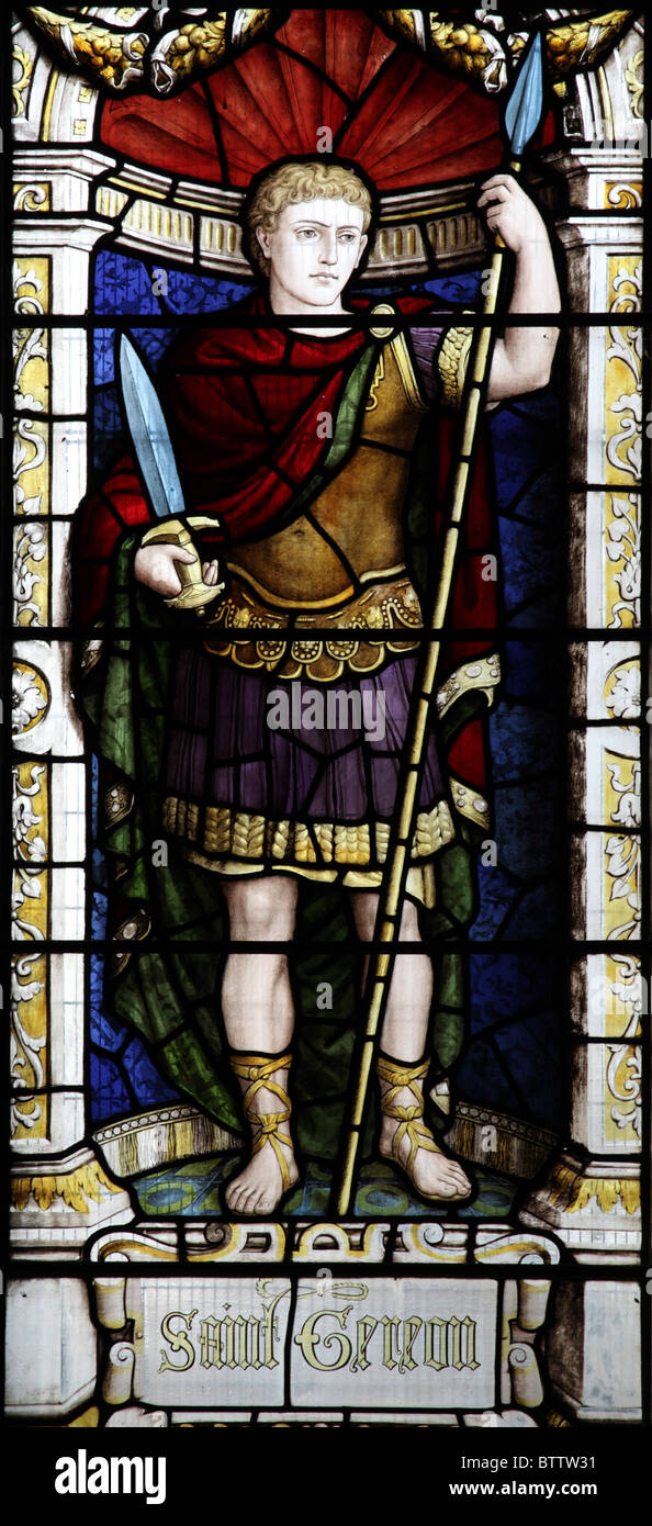A stained glass window depicting Saint Gereon of Cologne, Parish Church ...