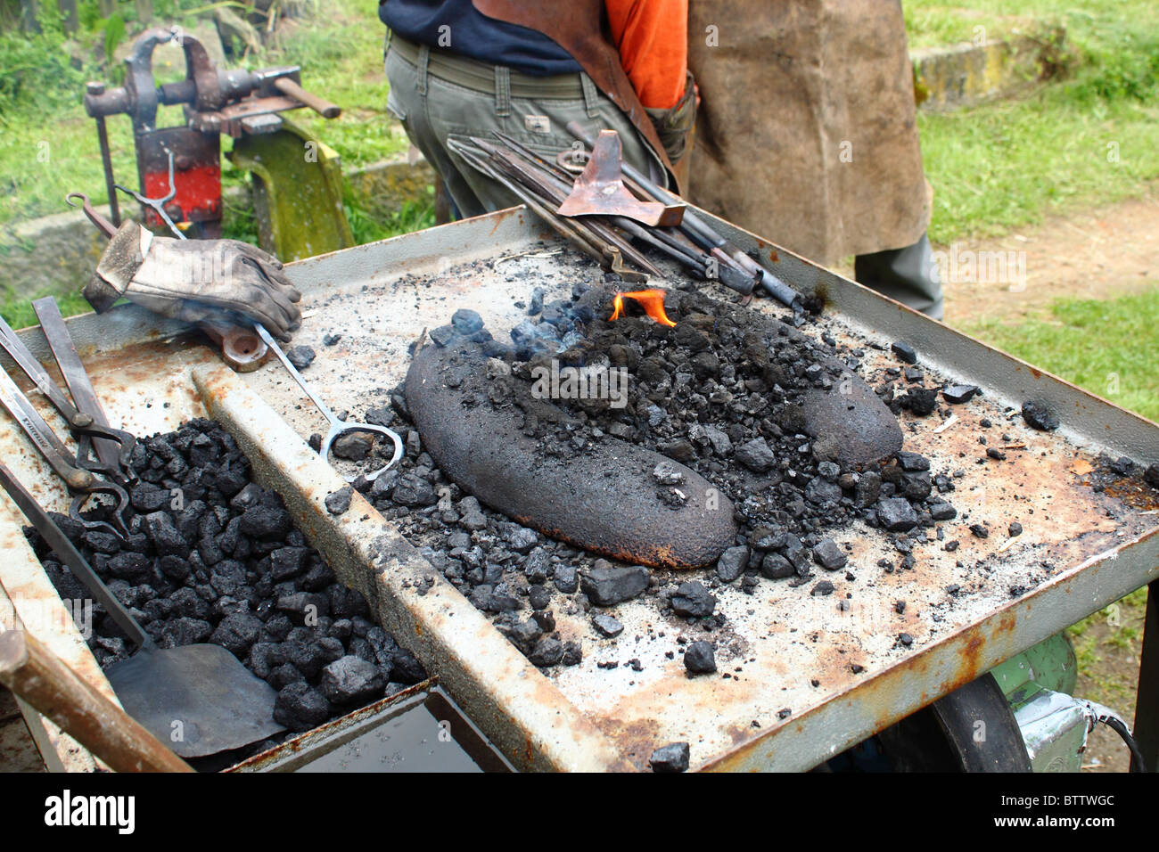 outdoor blacksmith forge with smith tools Stock Photo - Alamy