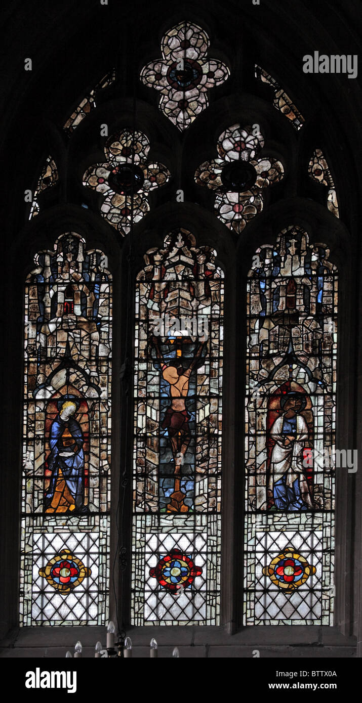 A 14th century stained glass window depicting The Crucifixion of Jesus ...
