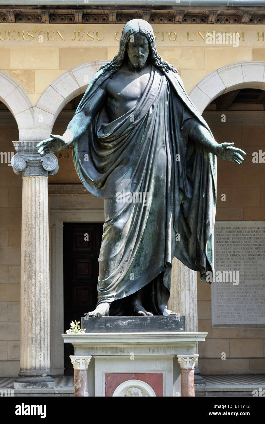 Statue of Christ on the fountain in the Church of Peace situated in the ...