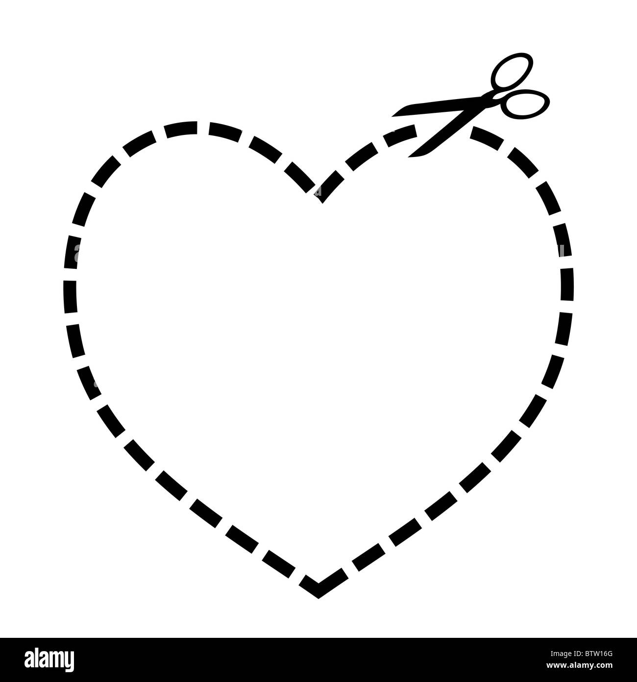 Heart concept with dotted line and scissors illustration Stock Photo ...