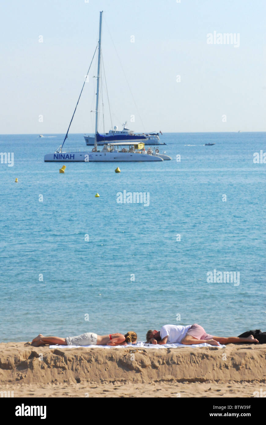 Sunbathers On Beach On French High Resolution Stock Photography and ...