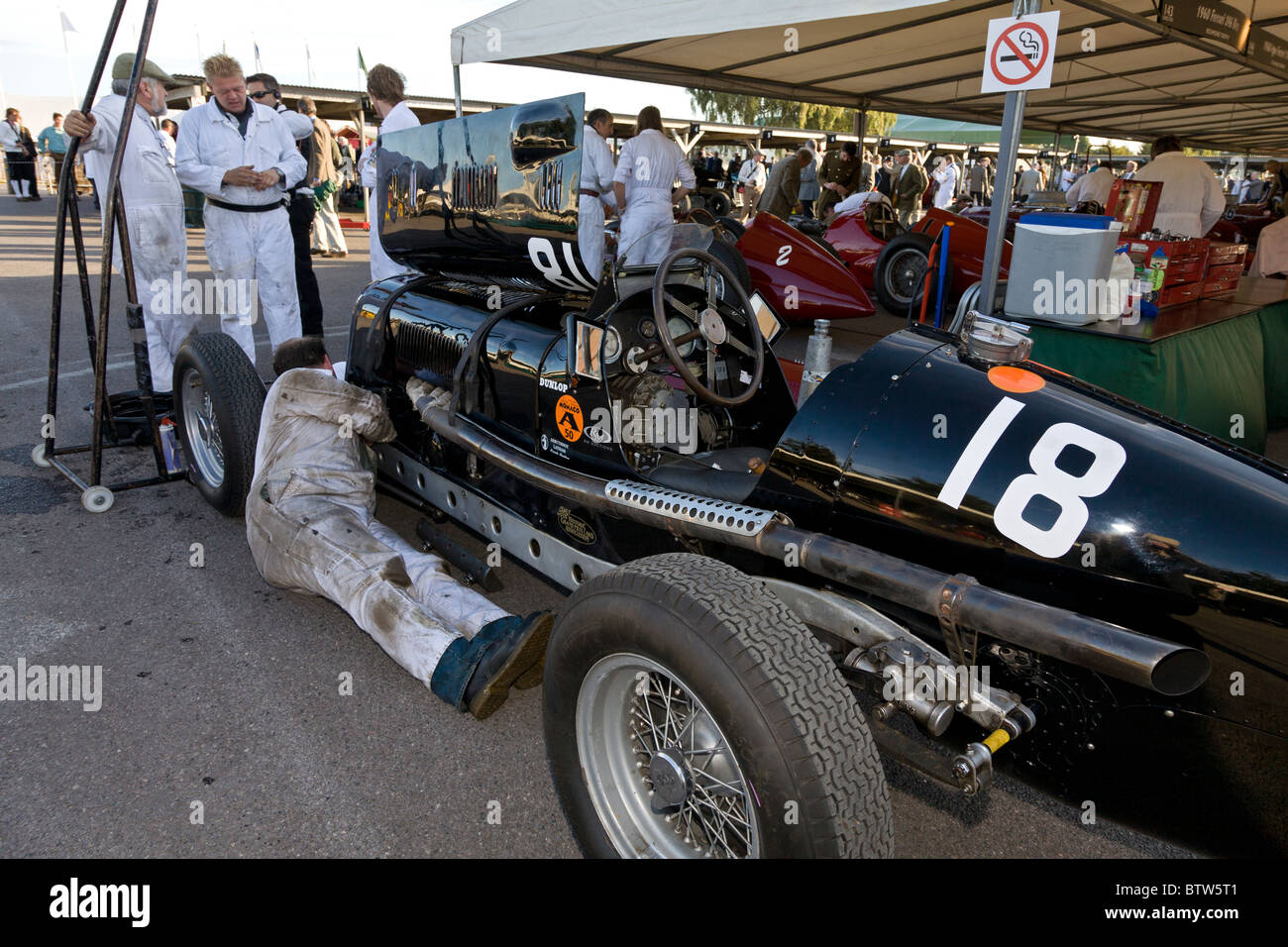 Mechanics prepare a 1935 ERA D-Type R4D at the 2010 Goodwood Revival ...
