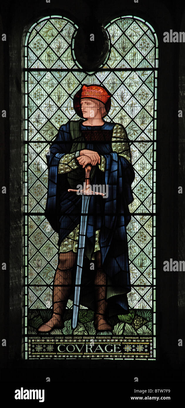 A stained glass window by Edward Burne-Jones depicting Courage ...