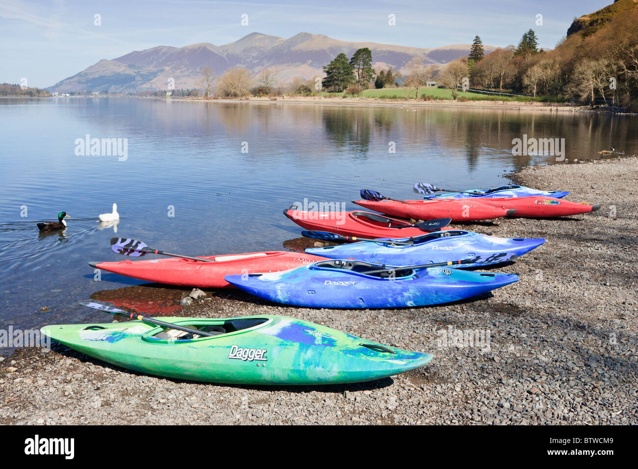 Kayaks on Derwent Water Stock Photo - Alamy