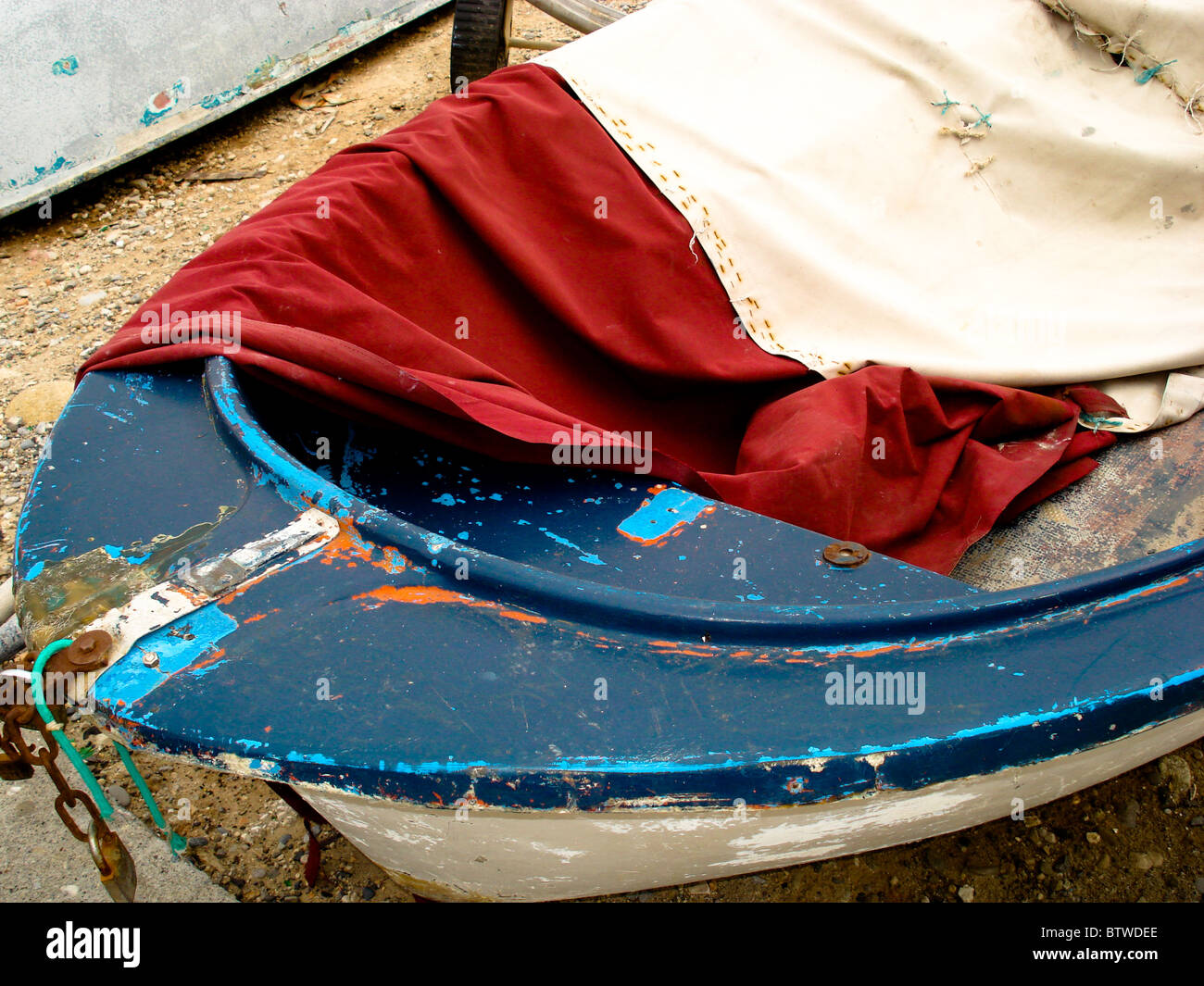 An old fishing boat in the tricolor / the colours of the French flag ...