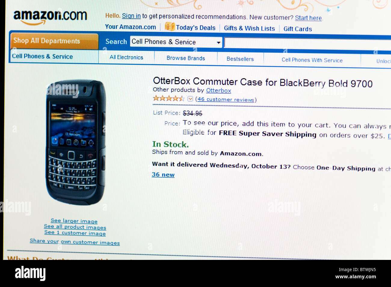 Blackberry Amazon.com website online Stock Photo - Alamy