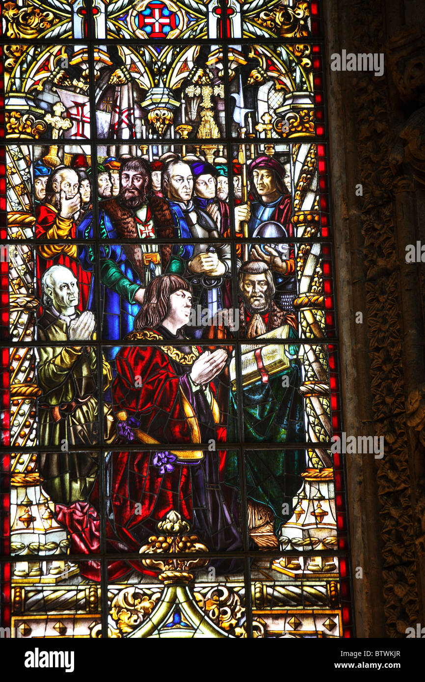 Stained glass window at Jeronimos Church and Monastery Lisbon Portugal ...