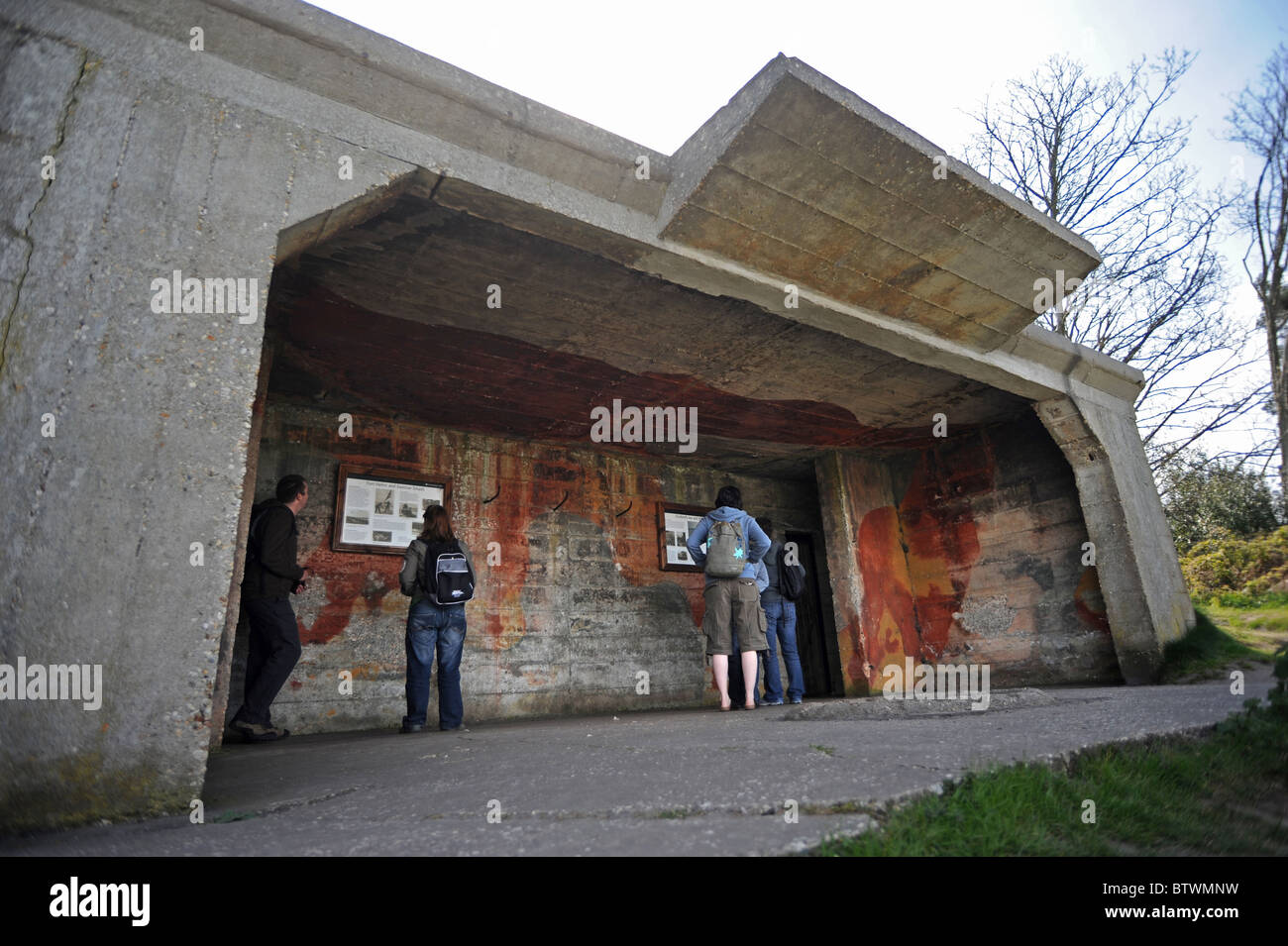 People read the information boards about Exercise Smash inside the Fort ...