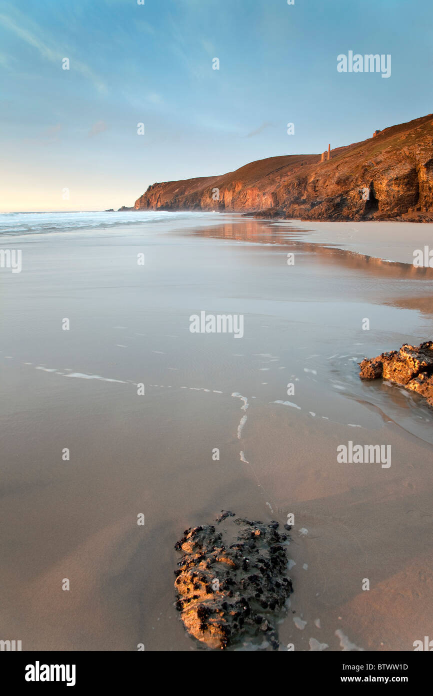 Chapel Porth; sunset; looking towards Wheal Coates engine house ...