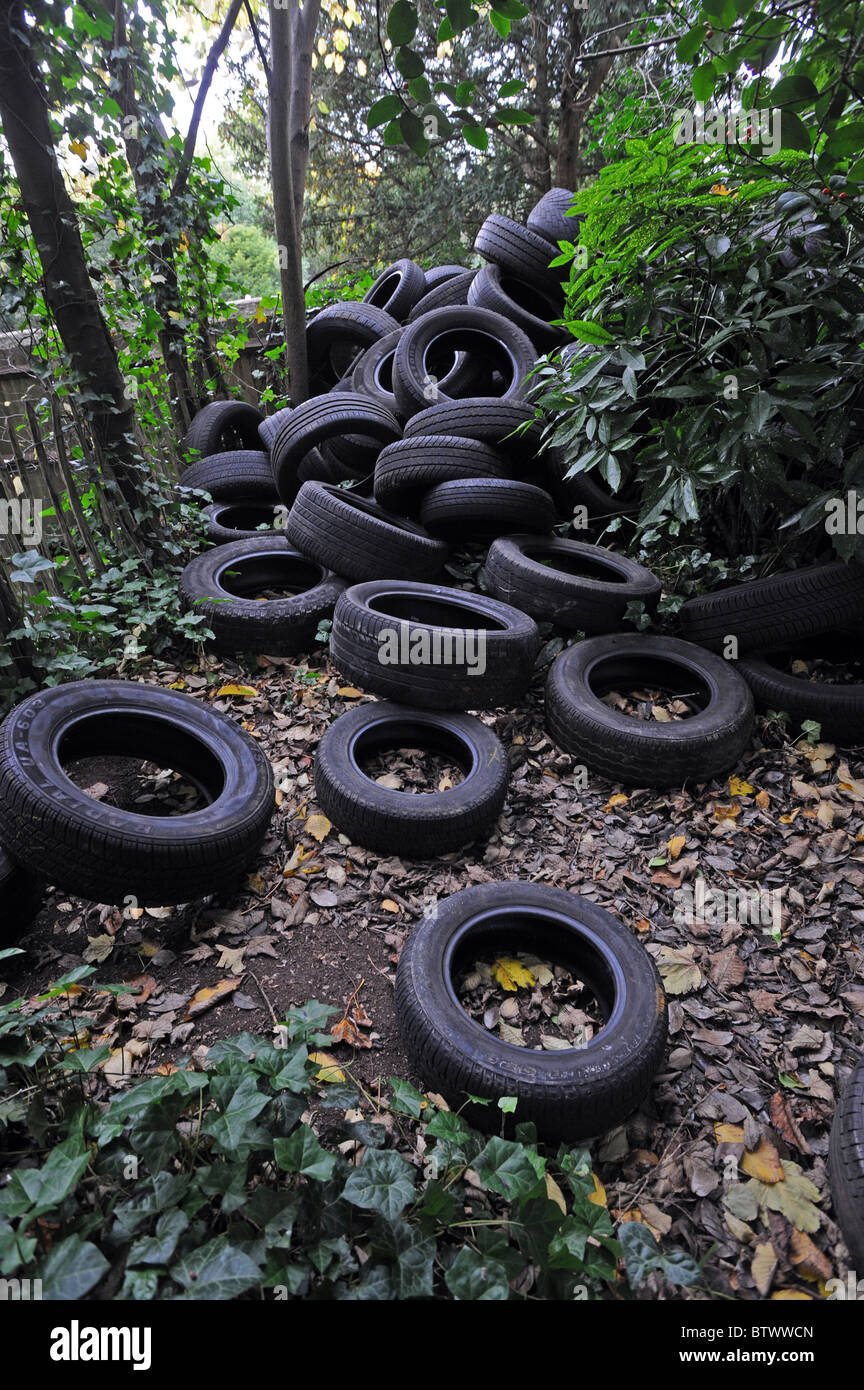 A large pile of fly tipped tyres dumped on waste ground in Brighton ...