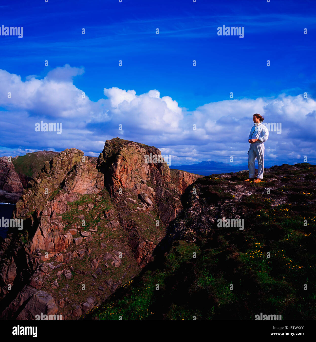 Tory Island, Co Donegal, Ireland, Man Standing On A Headland Stock ...