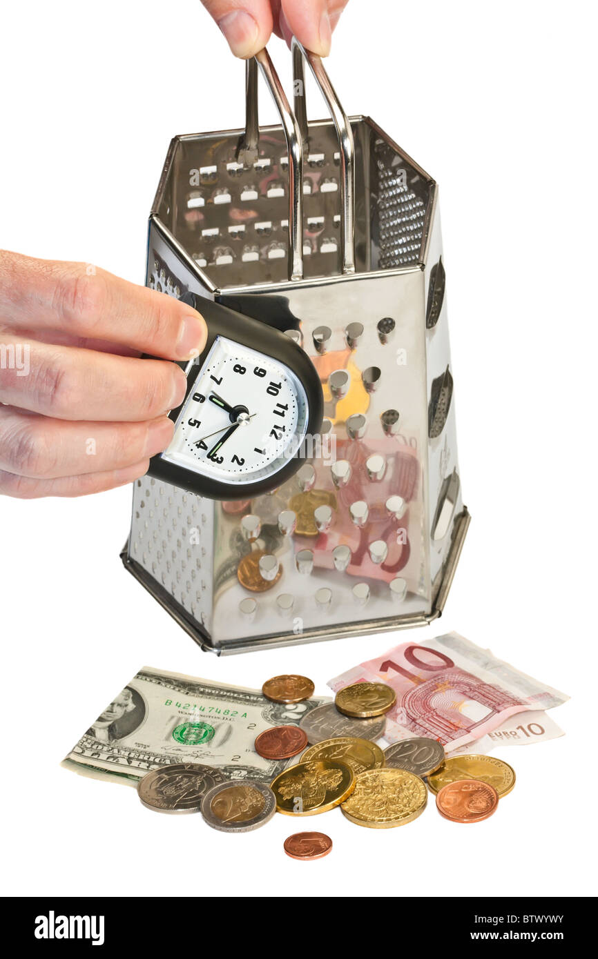 Time to money transformation (concept image with clock, grater and ...
